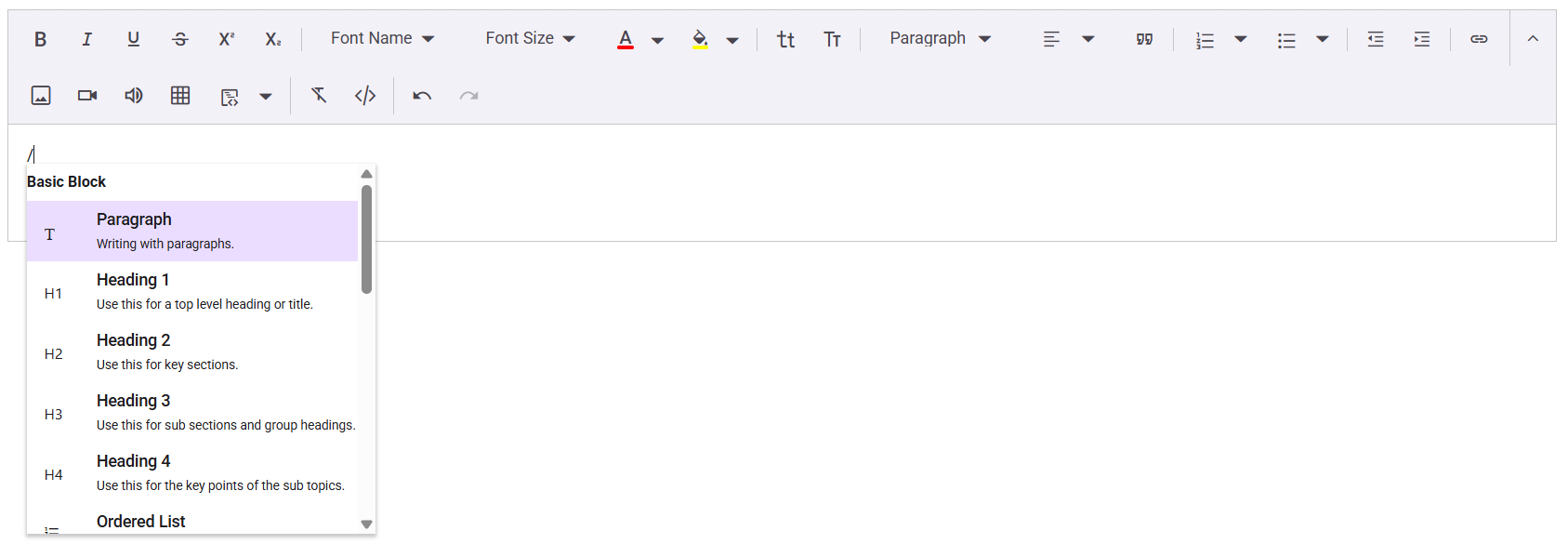 Slash Commands In Blazor Richtexteditor Syncfusion